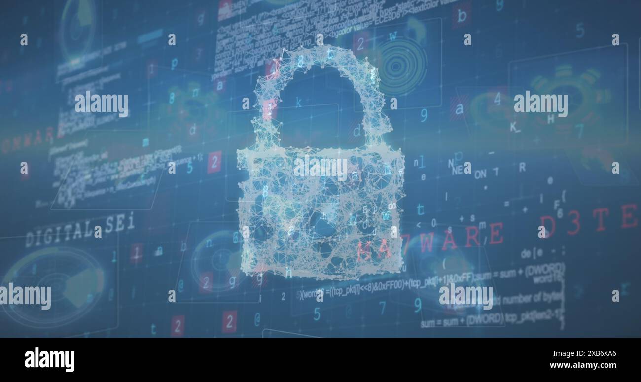 A digital lock icon is displayed on screen filled with various codes ...