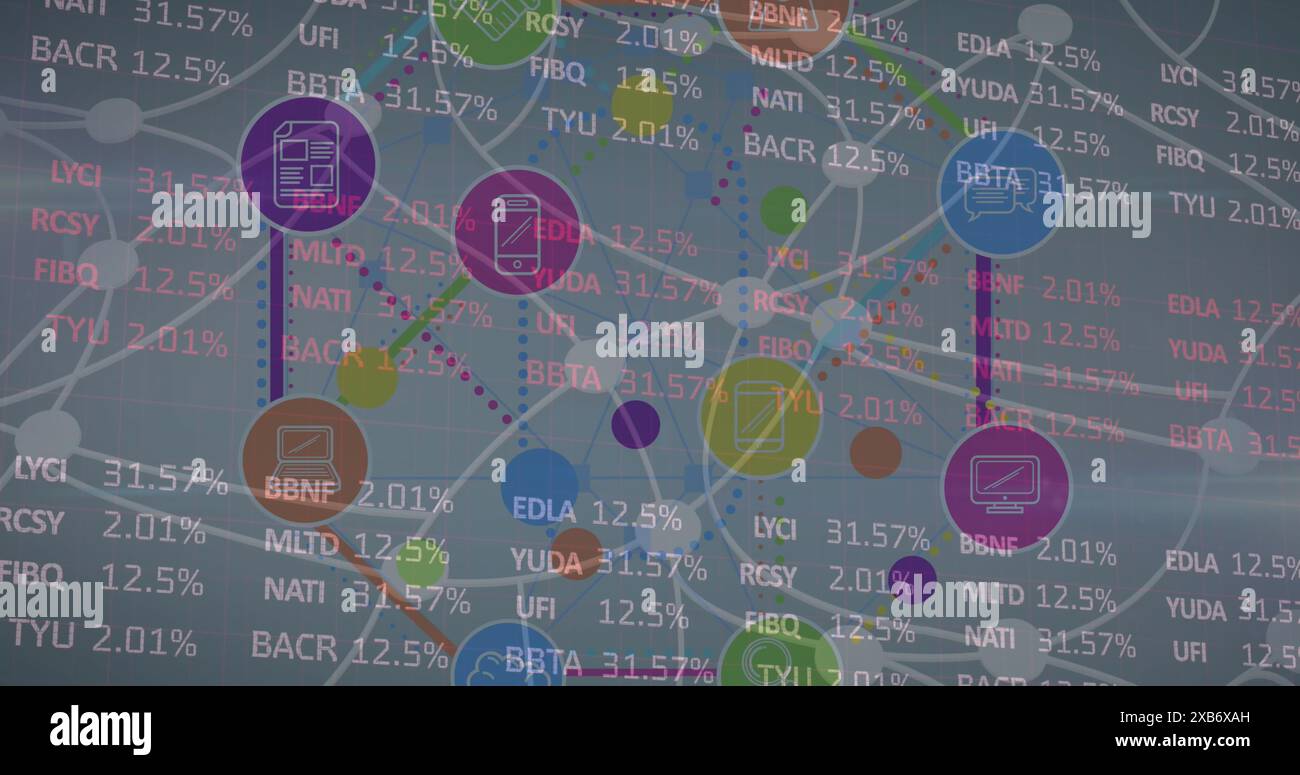 Colorful data visualization with interconnected nodes and percentages ...