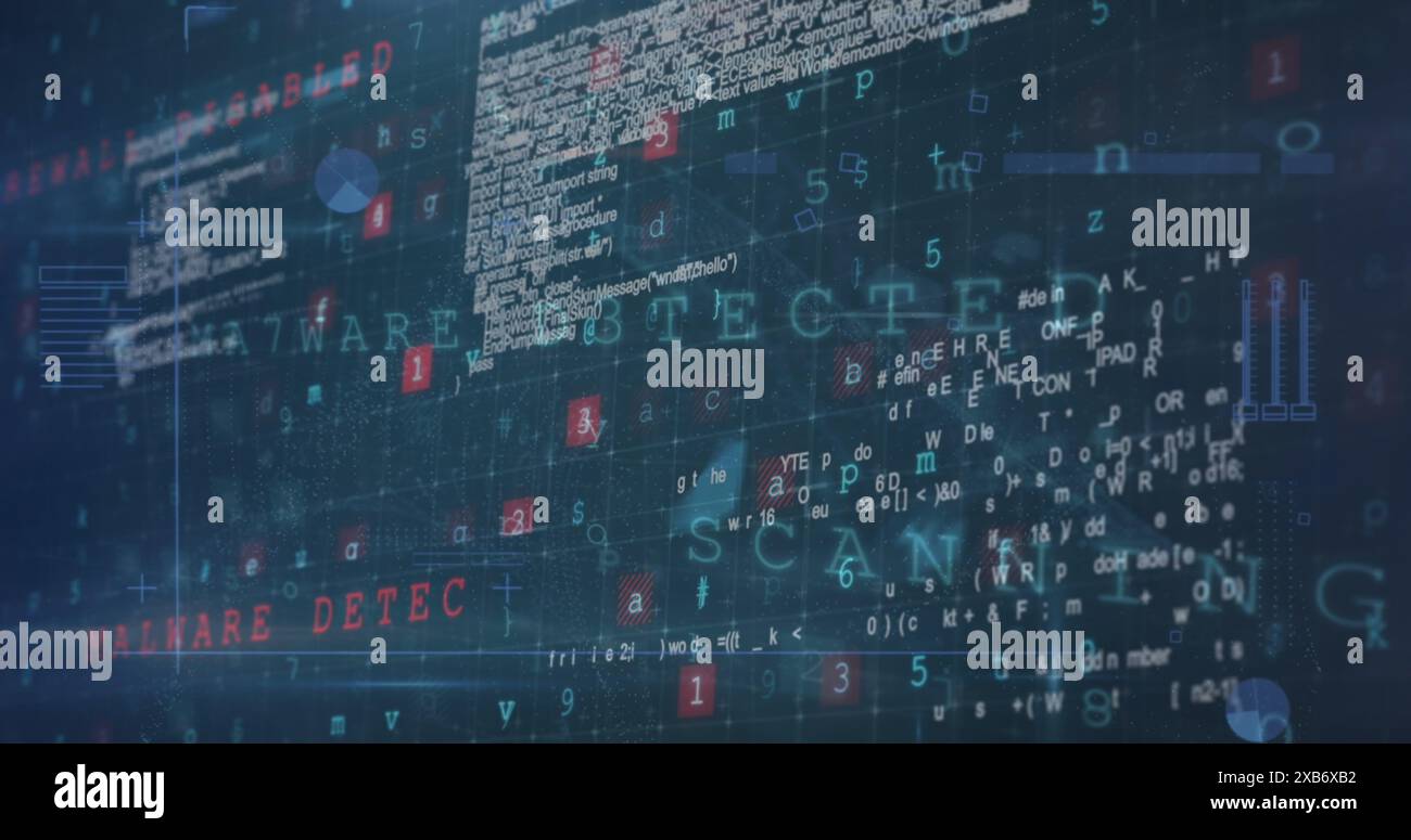 Lines of code and digital symbols are displayed on dark screen Stock ...