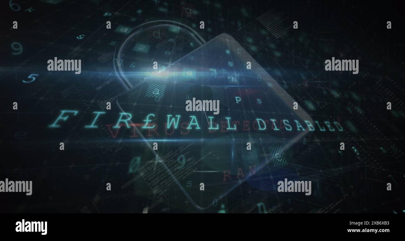 Digital interface showing FIREWALL DISABLED in futuristic text Stock ...