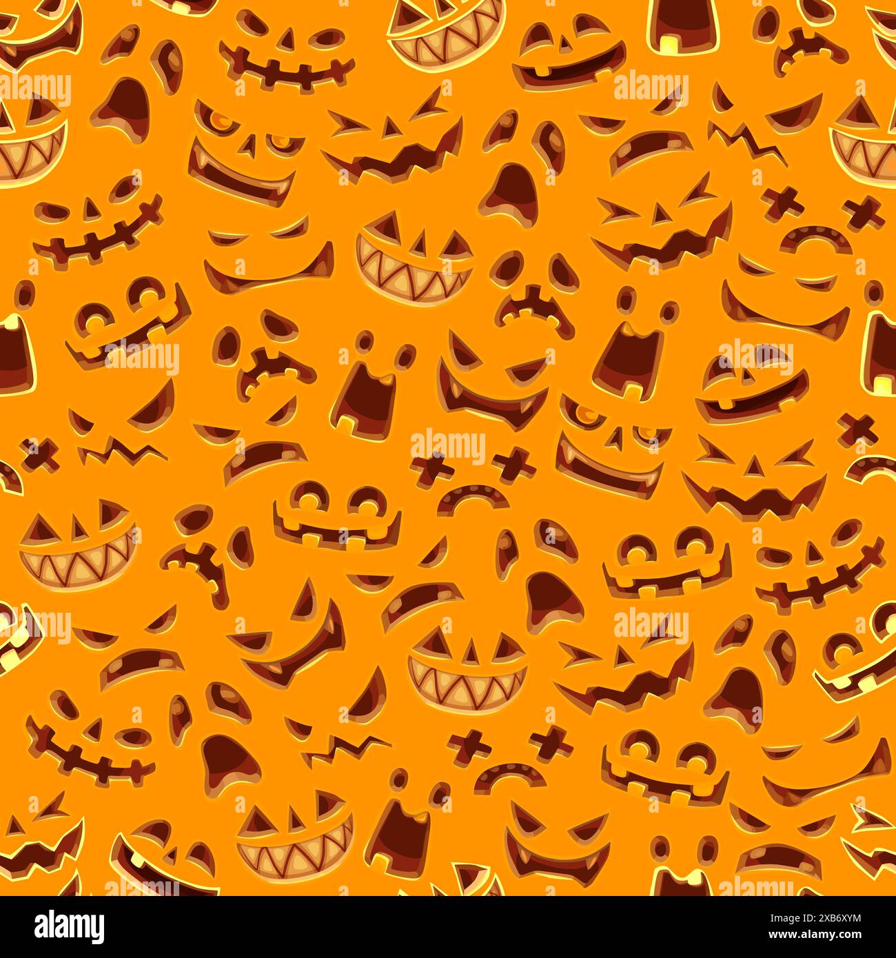 Halloween scary pumpkin face seamless pattern, holiday horror night ...