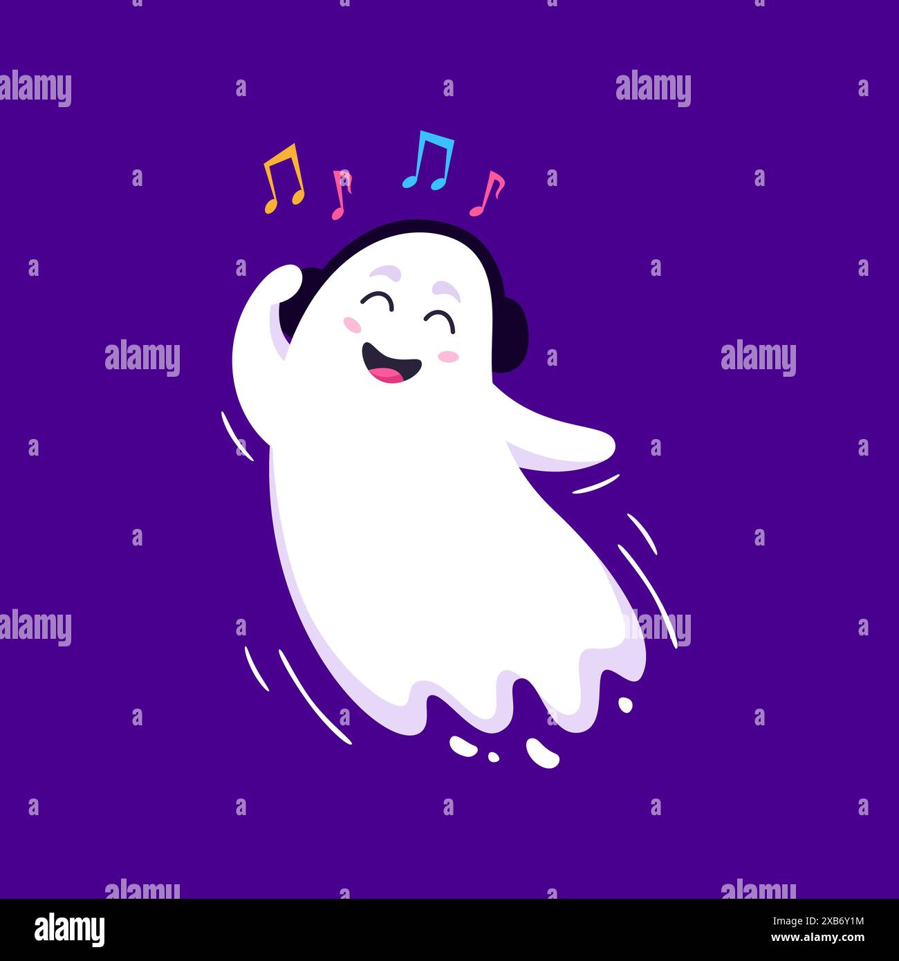 Funny cartoon Halloween kawaii ghost character dancing with playful ...