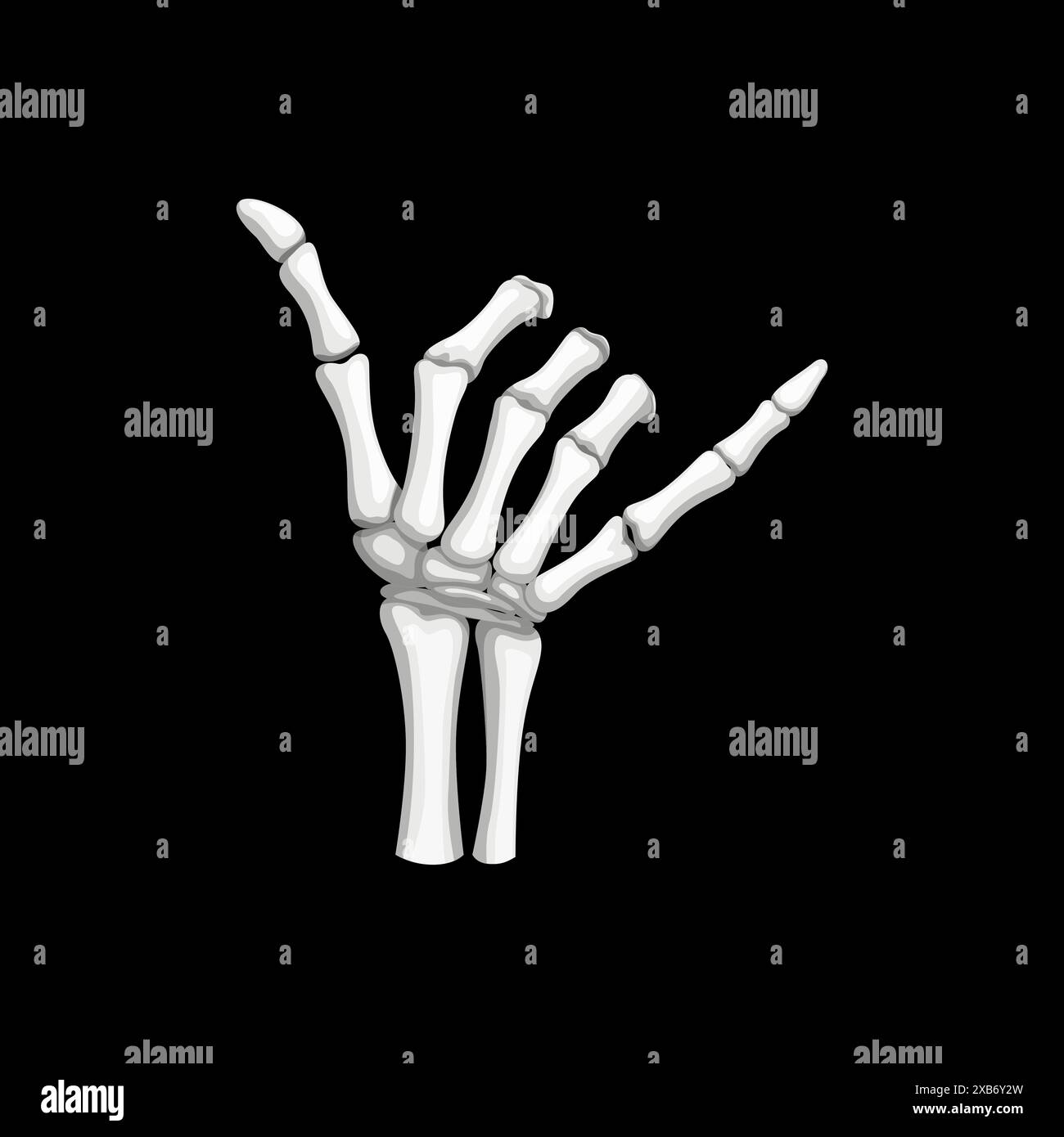 Skeleton hand making hang loose, surf or shaka sign gesture with bony ...