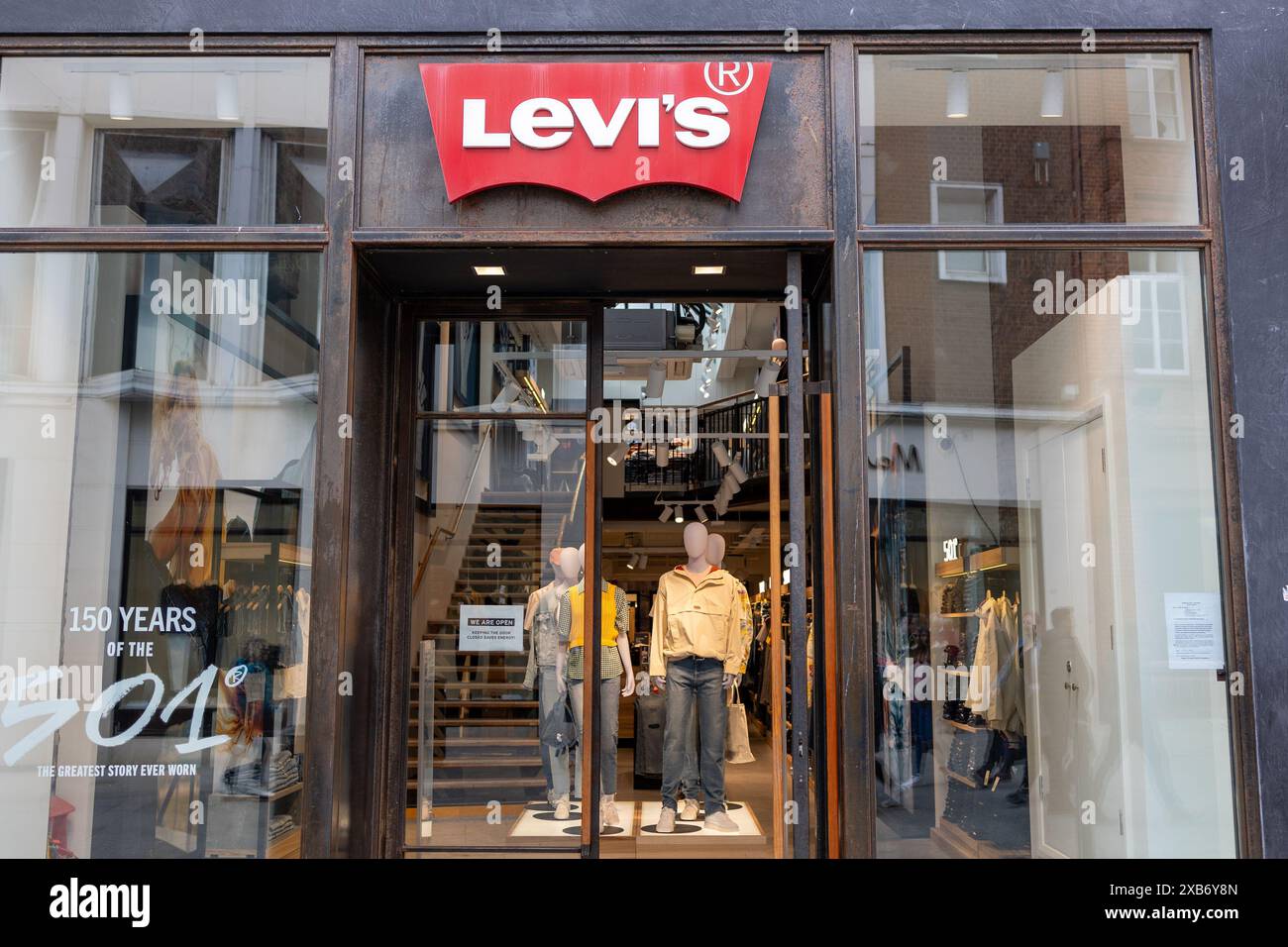 DUBLIN, IRELAND - 25 MARCH 2023: The Exterior of a Levis store with pedestrians passing by ...