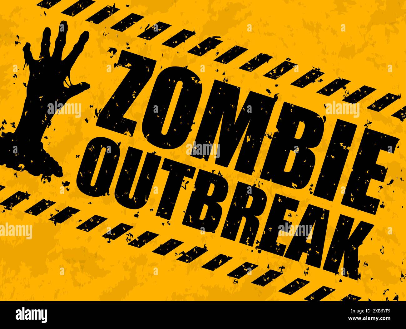 Zombie outbreak warning caution, Halloween monster apocalypse vector ...