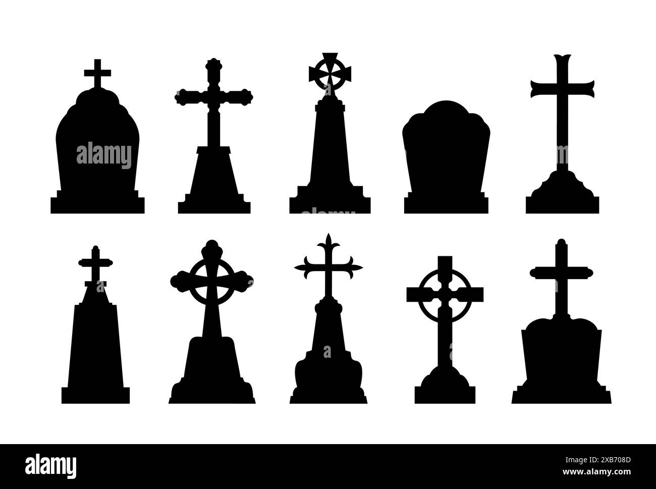 Gravestone, headstone, tombstone silhouettes. Tomb stone icons. Vector ...