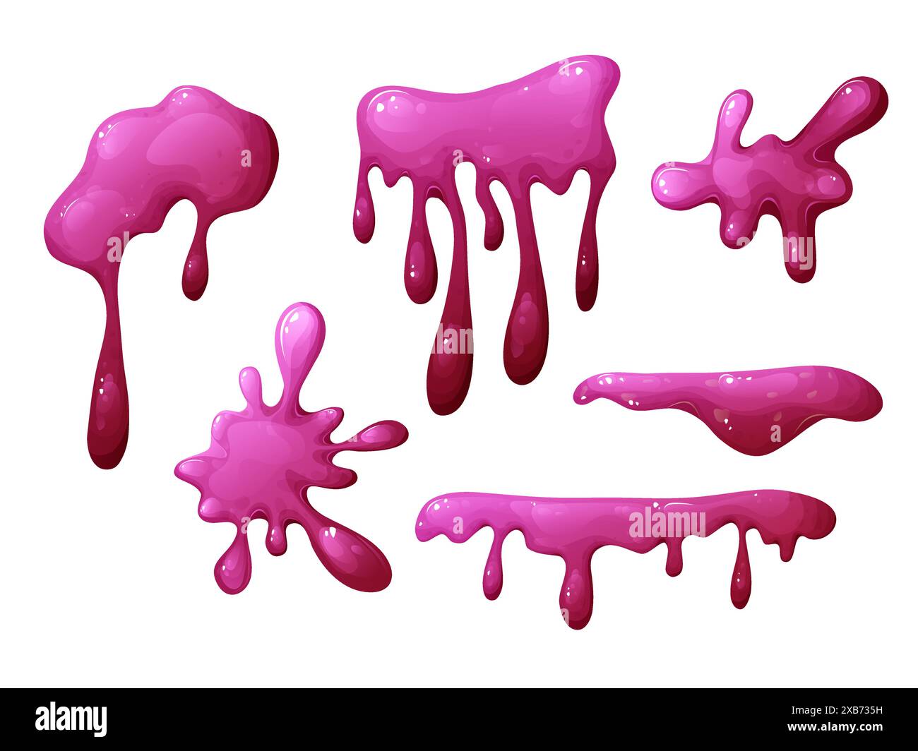 Colorful dripping slime in cartoon. Mucus splashes and liquid drop ...