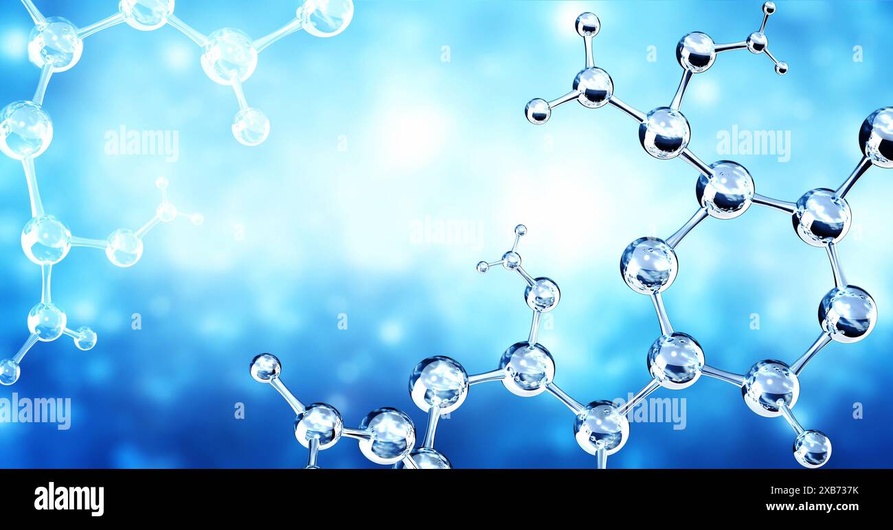 Horizontal banner with model of abstract molecular structure ...