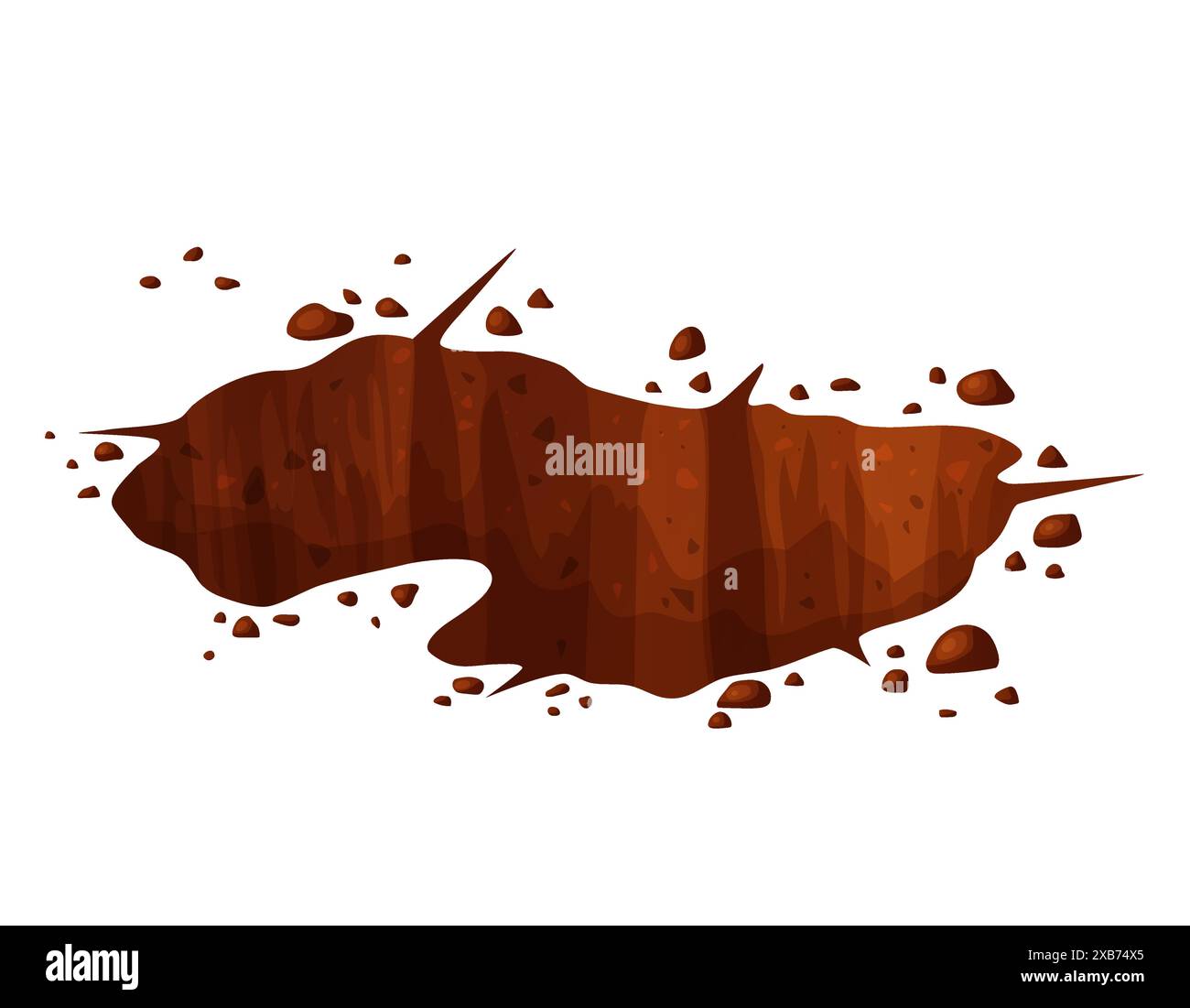 Ground pit hole in cartoon with stones and soil. Dirty brown ...