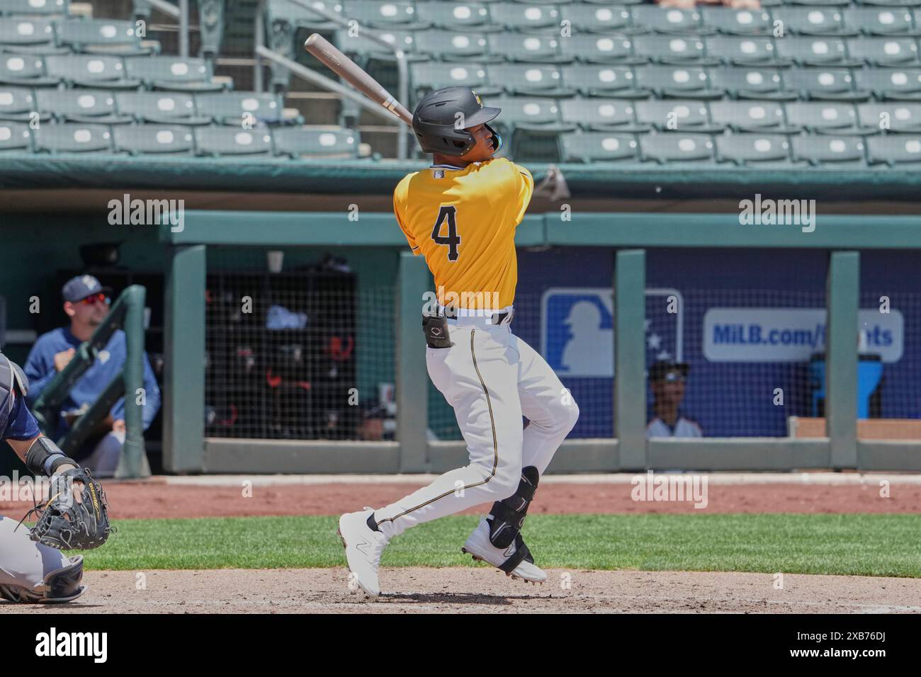 May 26 2024: Salt Lake second baseman Kyren Paris (4) hits a homer ...