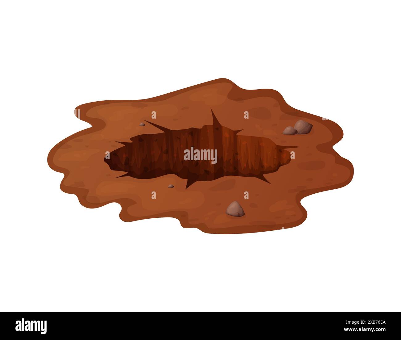 Ground pit hole in cartoon with stones and soil. Dirty brown ...