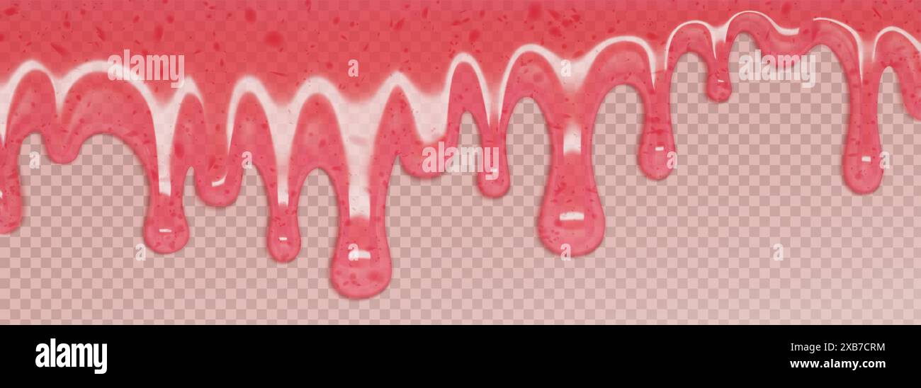Liquid pink berry jam or sweet syrup drip border on transparent ...