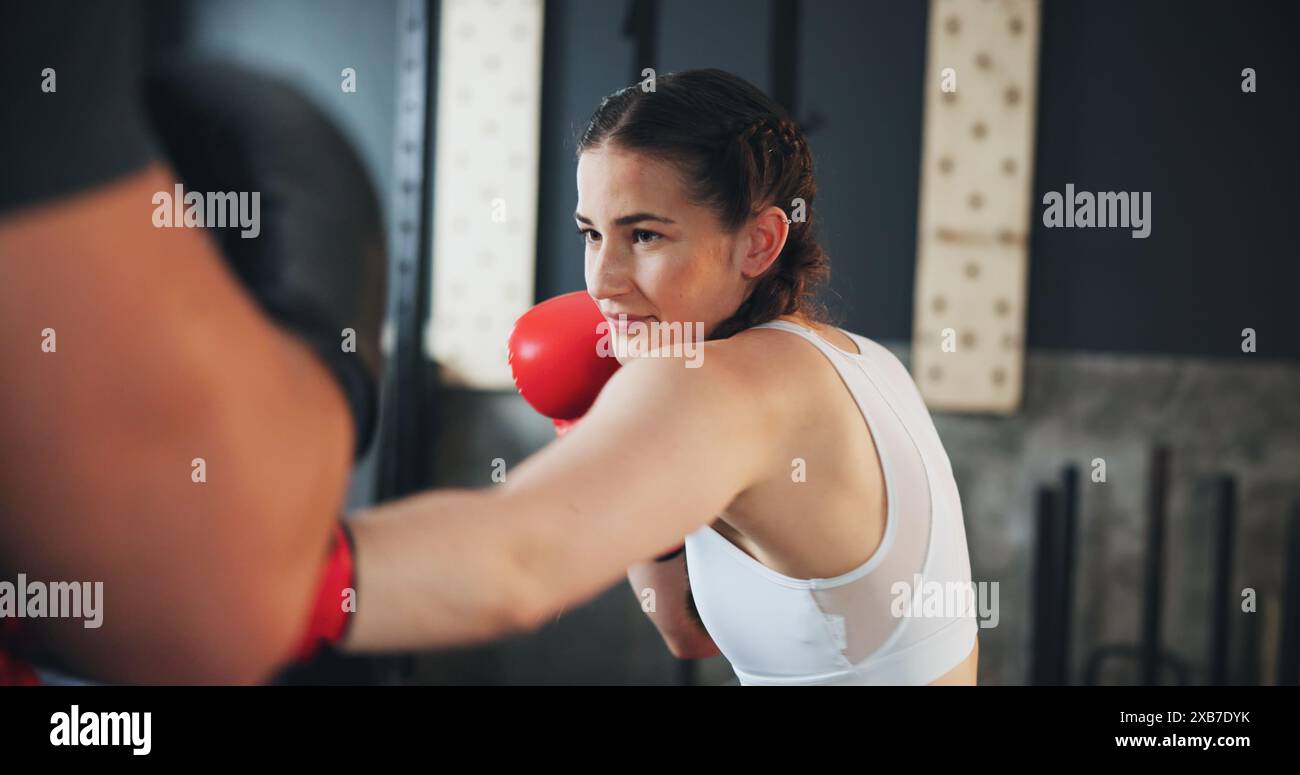 Fitness, woman and boxing in gym for training, self defence and ...