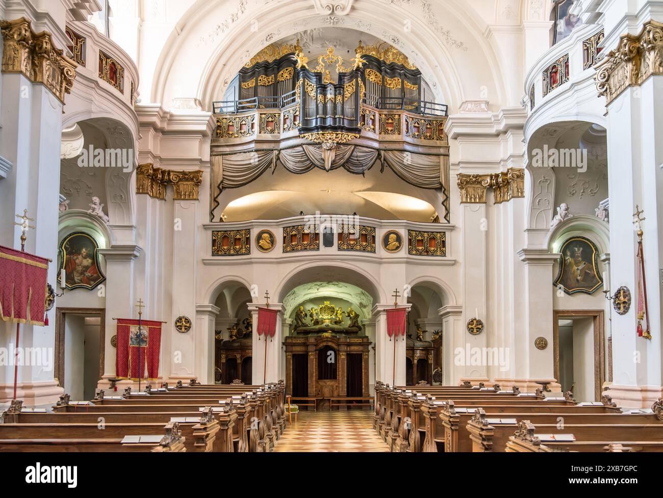 The interior altar of Melk Abbey church, featuring ornate golden ...