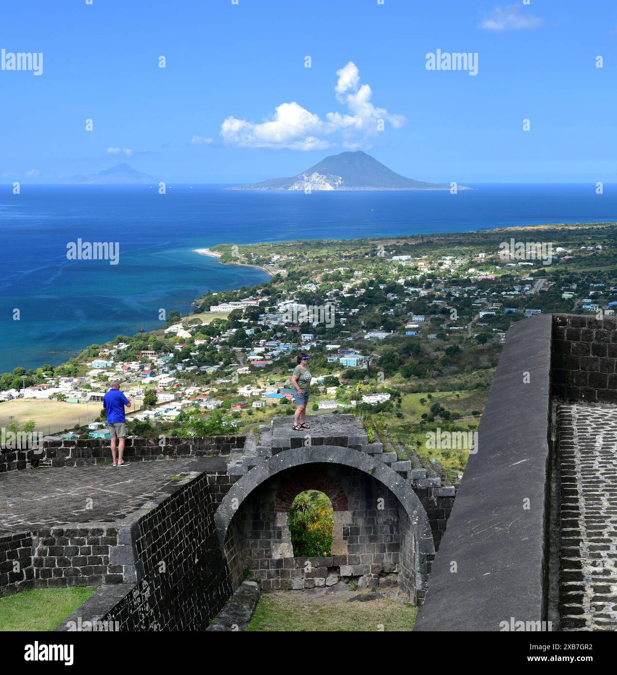 Brimstone Hill Fortress, St Kitts - 31st January 2024:Tourists viwing the volcanic islands of ...