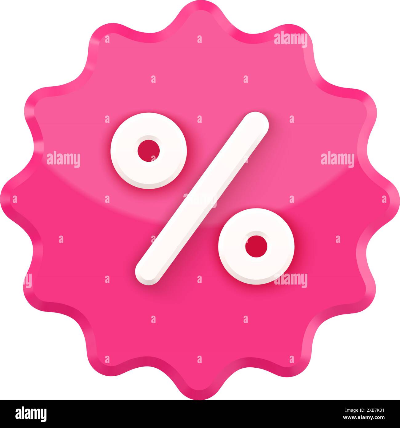 Notched stamp 3d with percent vector icon. Pink label blot with white ...