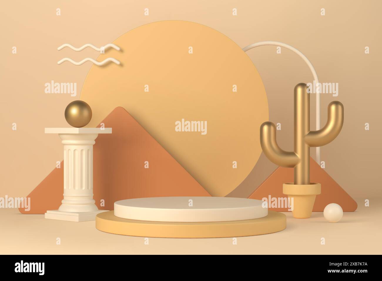 Boho interior minimal scene with podium and geometric forms 3d vector ...