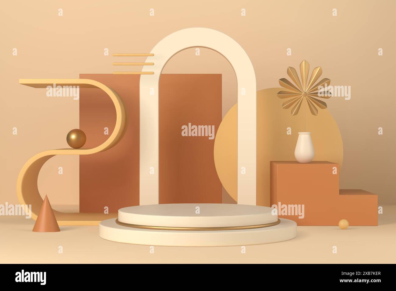Boho interior minimal scene with podium and geometric forms 3d vector ...