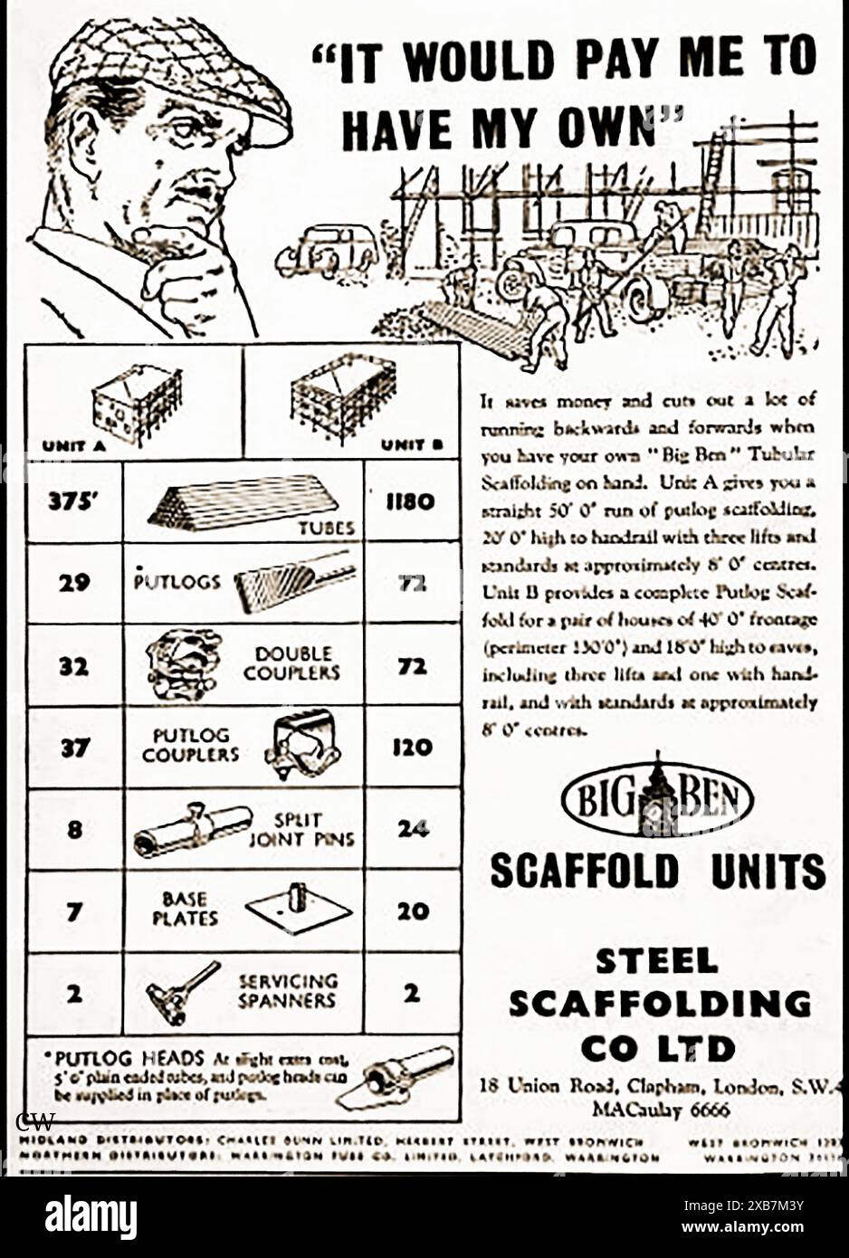 An advert for ';Big Ben' scaffolding (The Steel Scaffolding Co Ltd ...