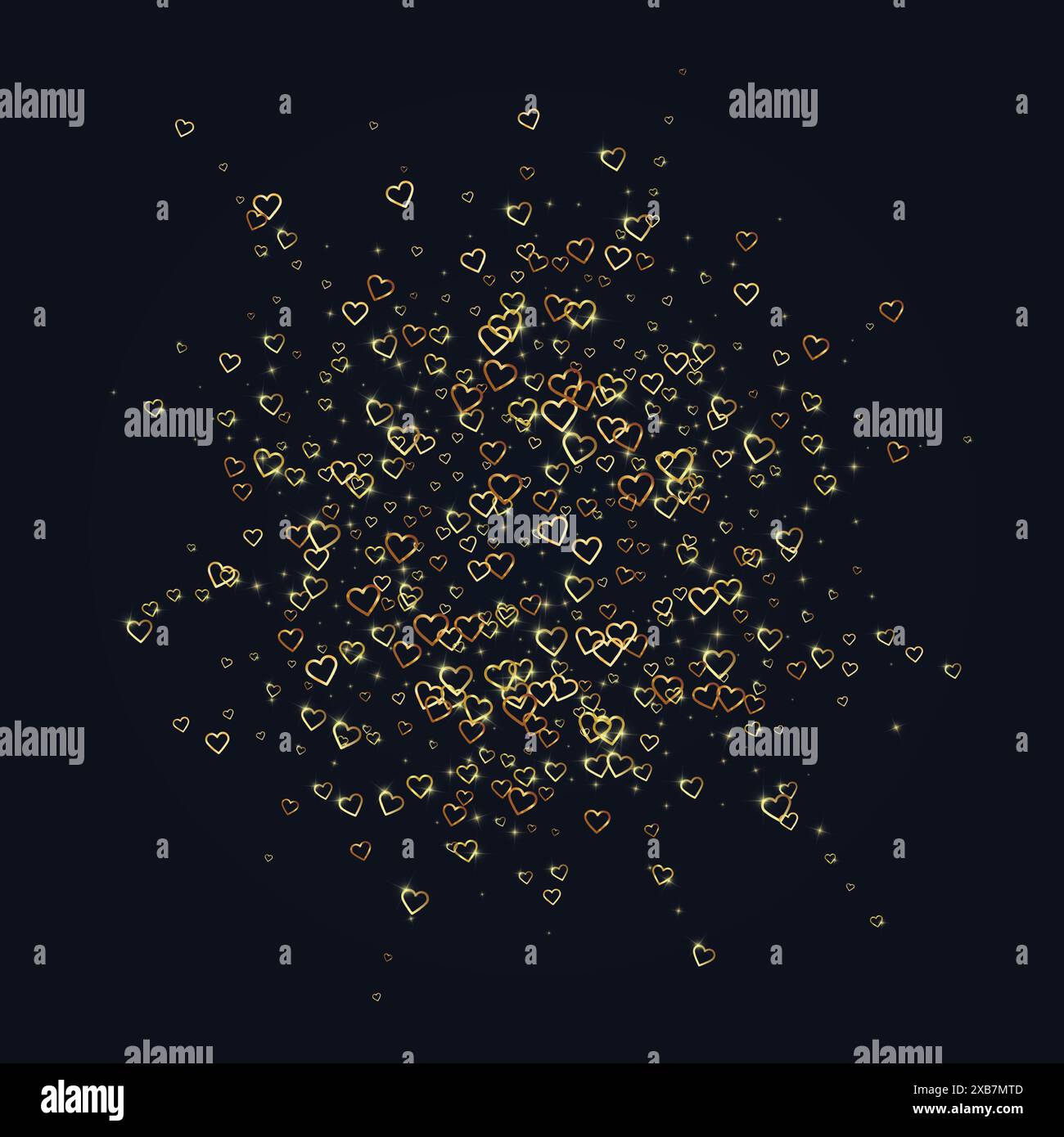 Flying hearts for valentine's day. Gold hearts scattered on black ...