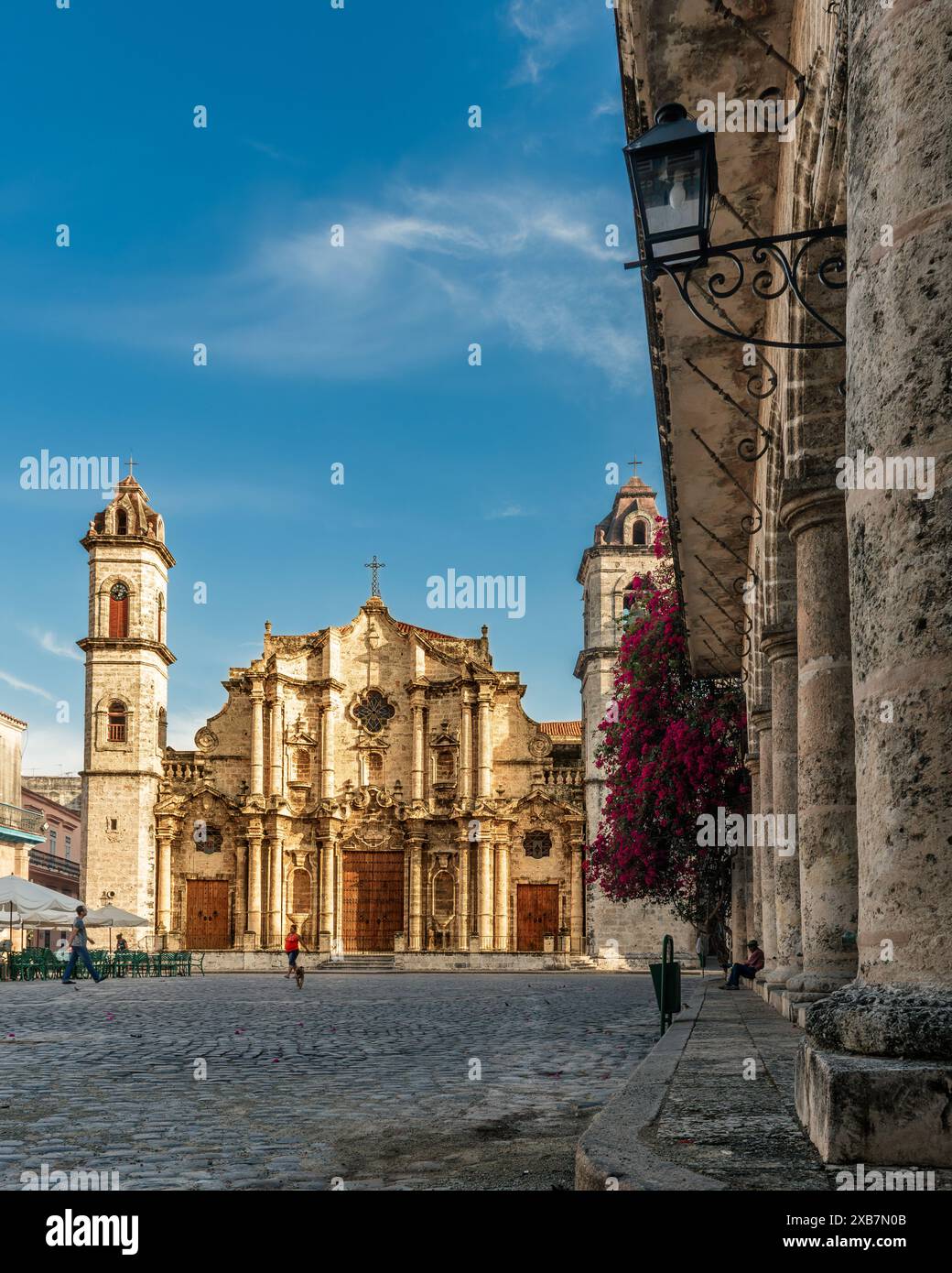 Catedral square one of the main plazas in Havana at morning with blue sky and the old colonial ...