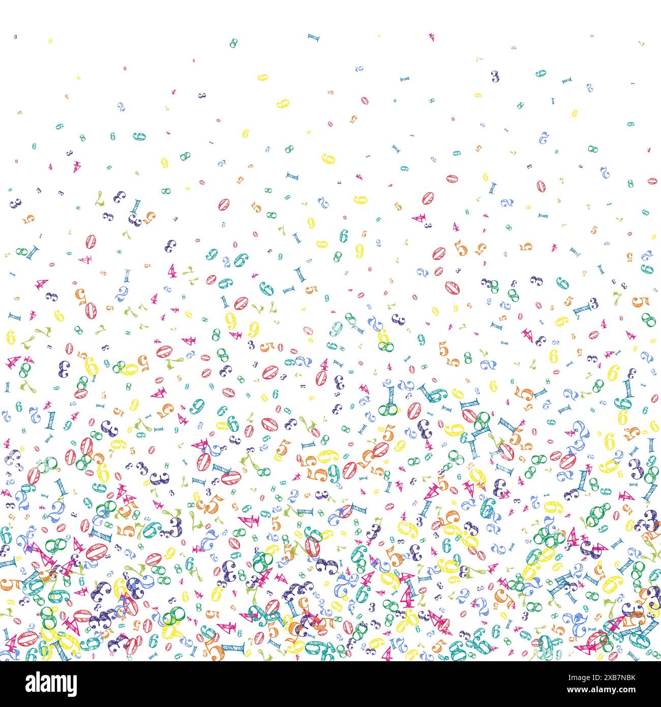 Scattered numbers. Colorful childish digits flying chaotic. Back to ...