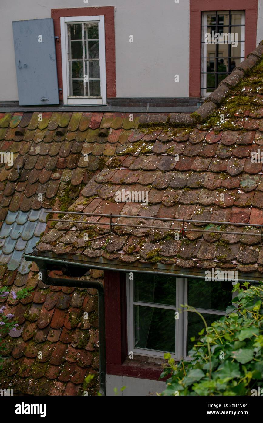 A Vintage building with tiled roof and arched windows Stock Photo - Alamy