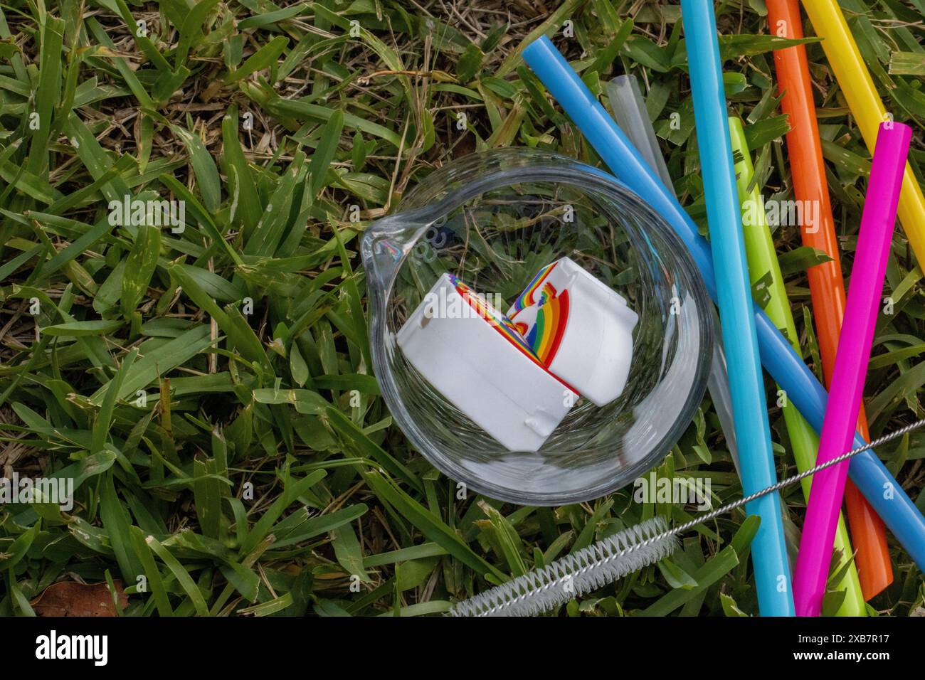 The pride celebration decor with rainbow-colored items in nature Stock ...
