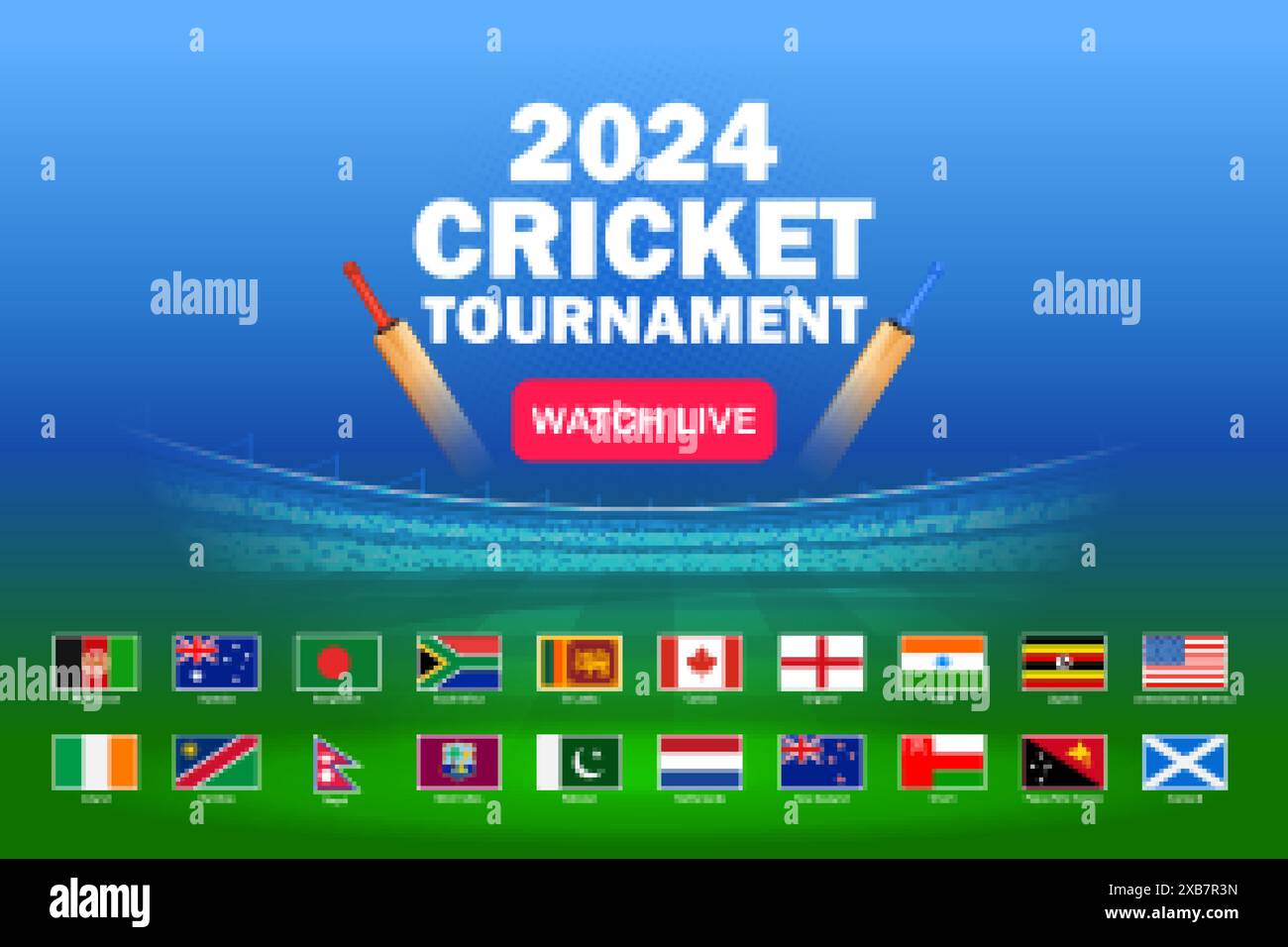 stadium of cricket showing flags of participating countries Stock ...