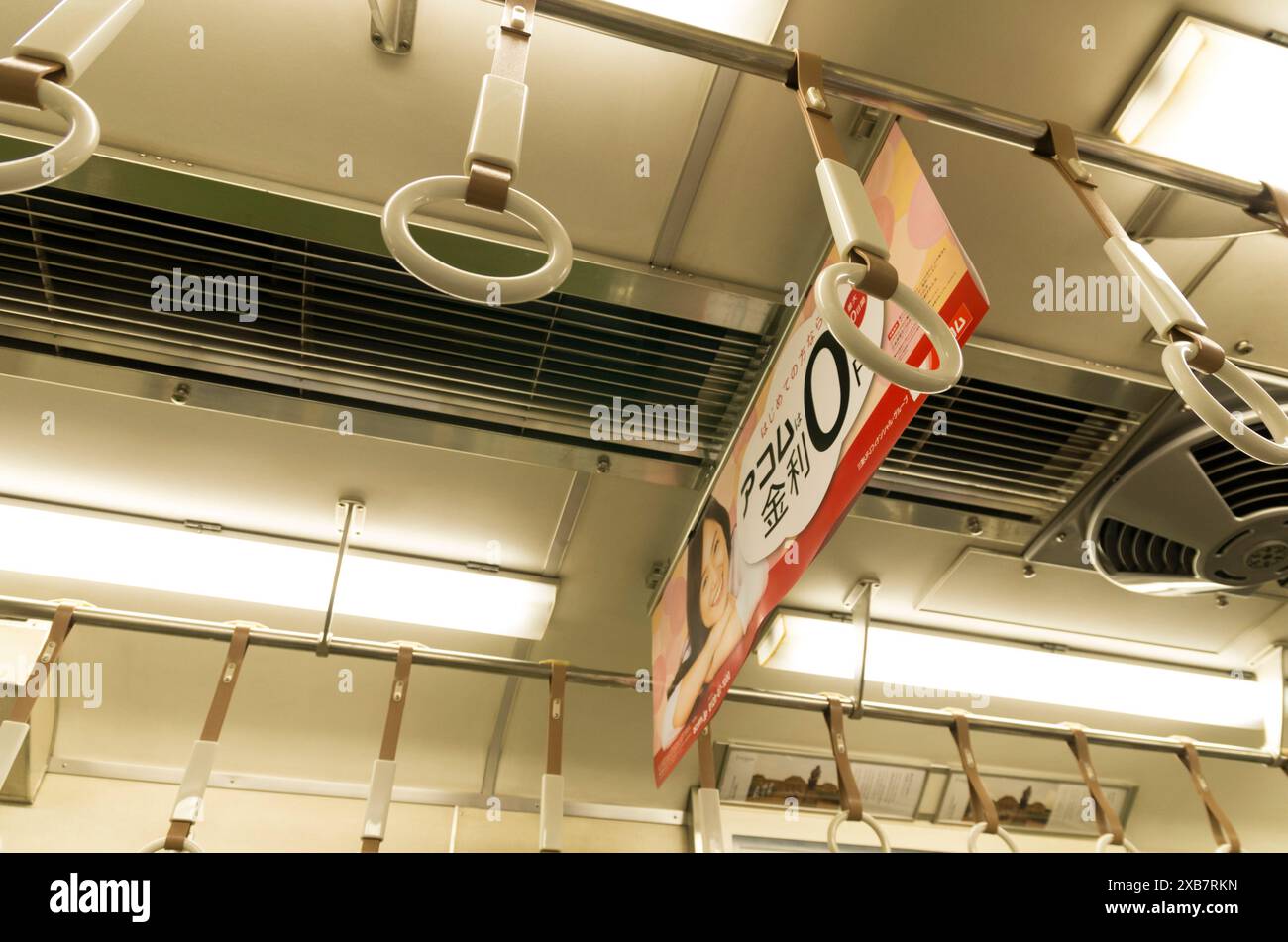 An assorted metal objects suspended above shelves in a retail space ...