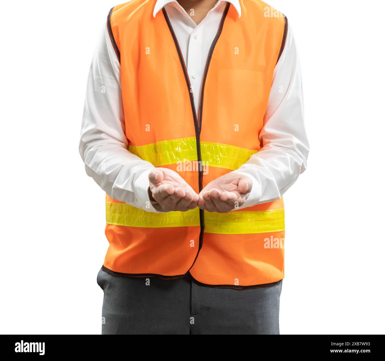 Asian engineer or technician wear safety helmet and reflective vest ...
