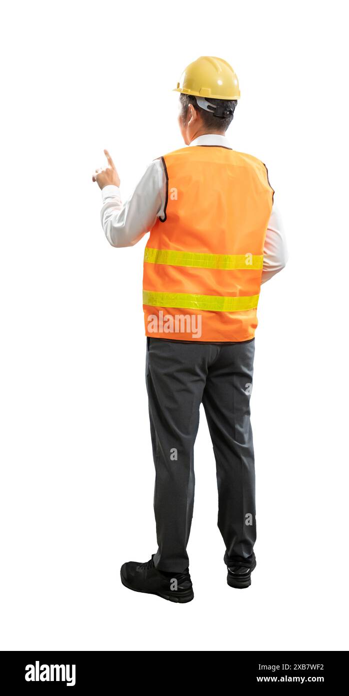 Asian engineer or technician full body length finger point wear safety ...