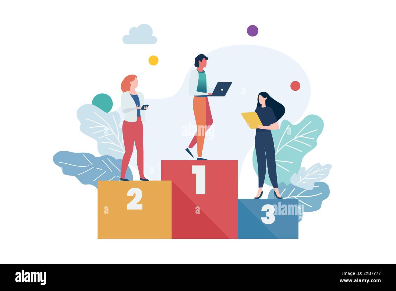 Business people on winning podium business competition concept. Vector ...