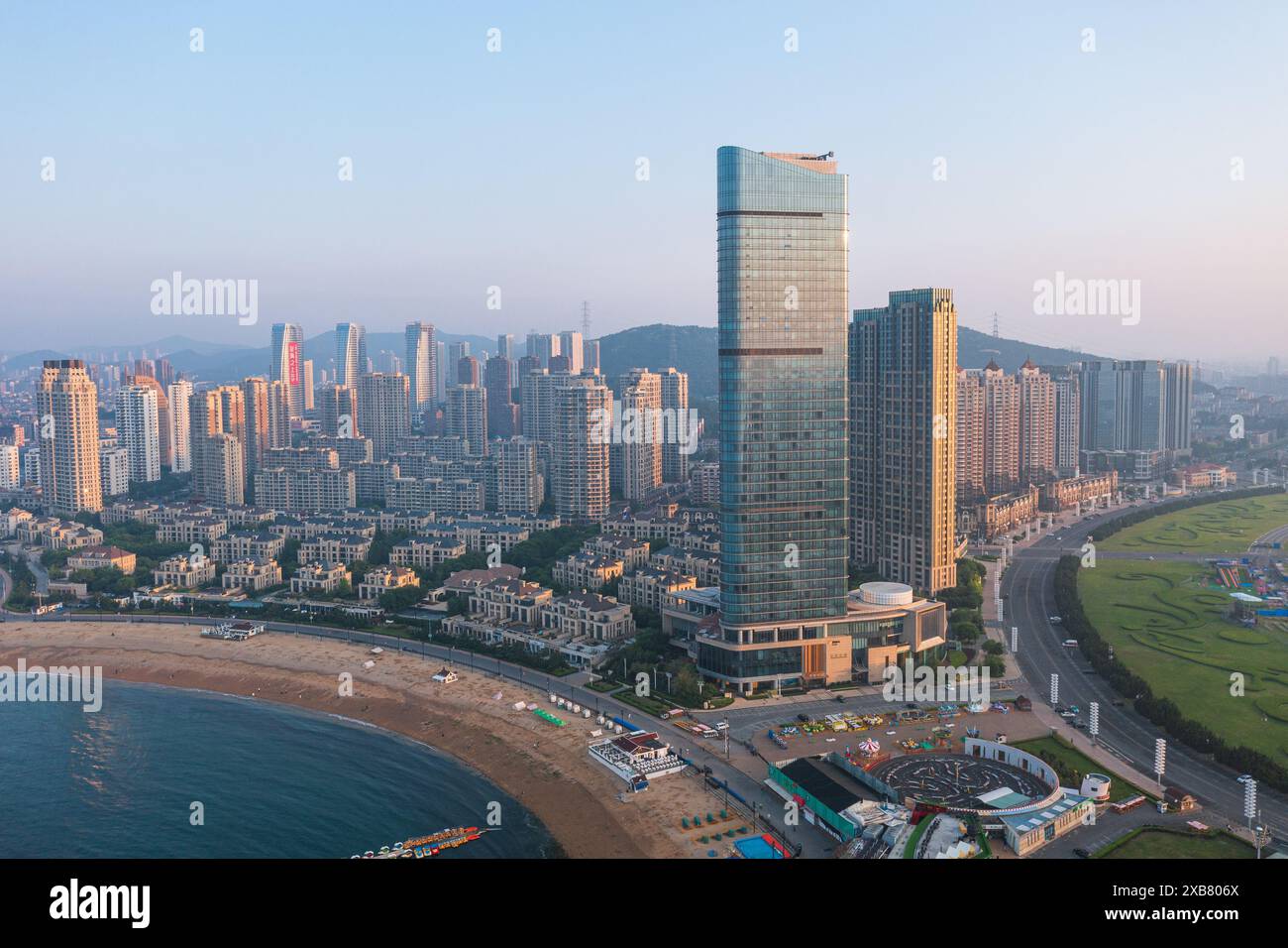 An aerial view of the skyscrapers of Dalian, Liaoning Province, China ...
