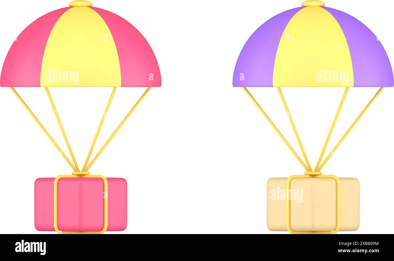 Parachute flying cardboard box cargo air express delivery service 3d ...