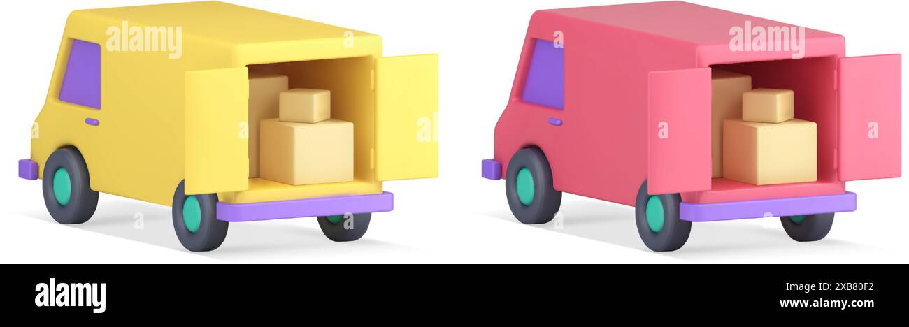 Van lorry full of cardboard boxes with open doors cargo transportation ...