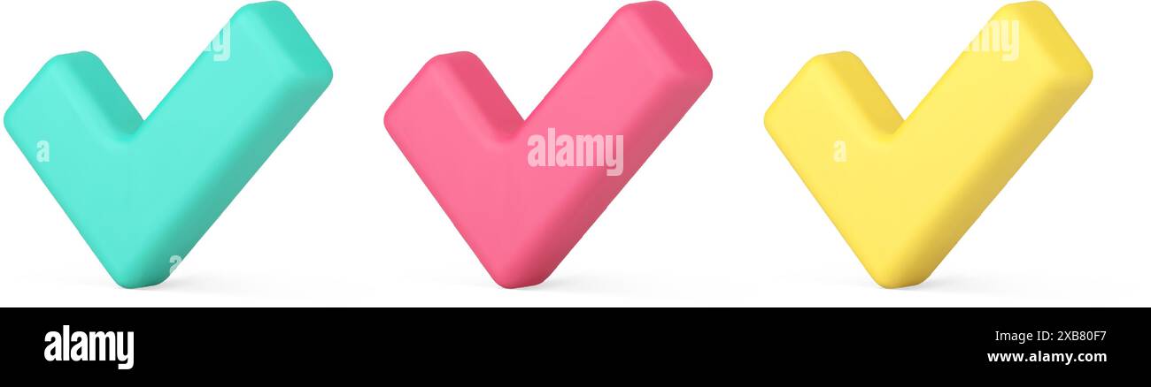 Check mark positive vote choice done correct acceptance symbol 3d icon set realistic vector ...