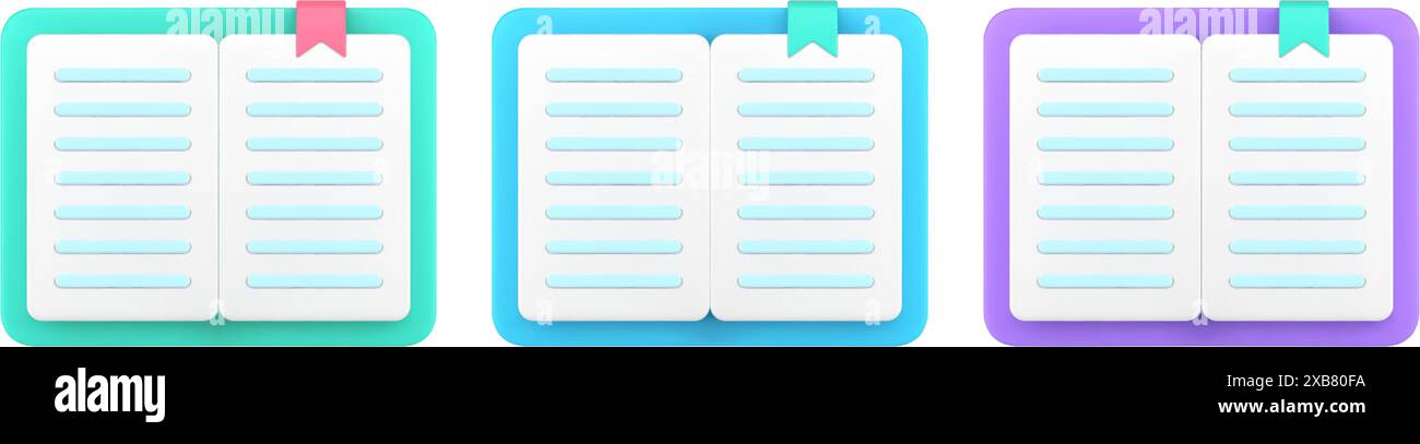 Open paper book with bookmark text pages academic education 3d icon set ...
