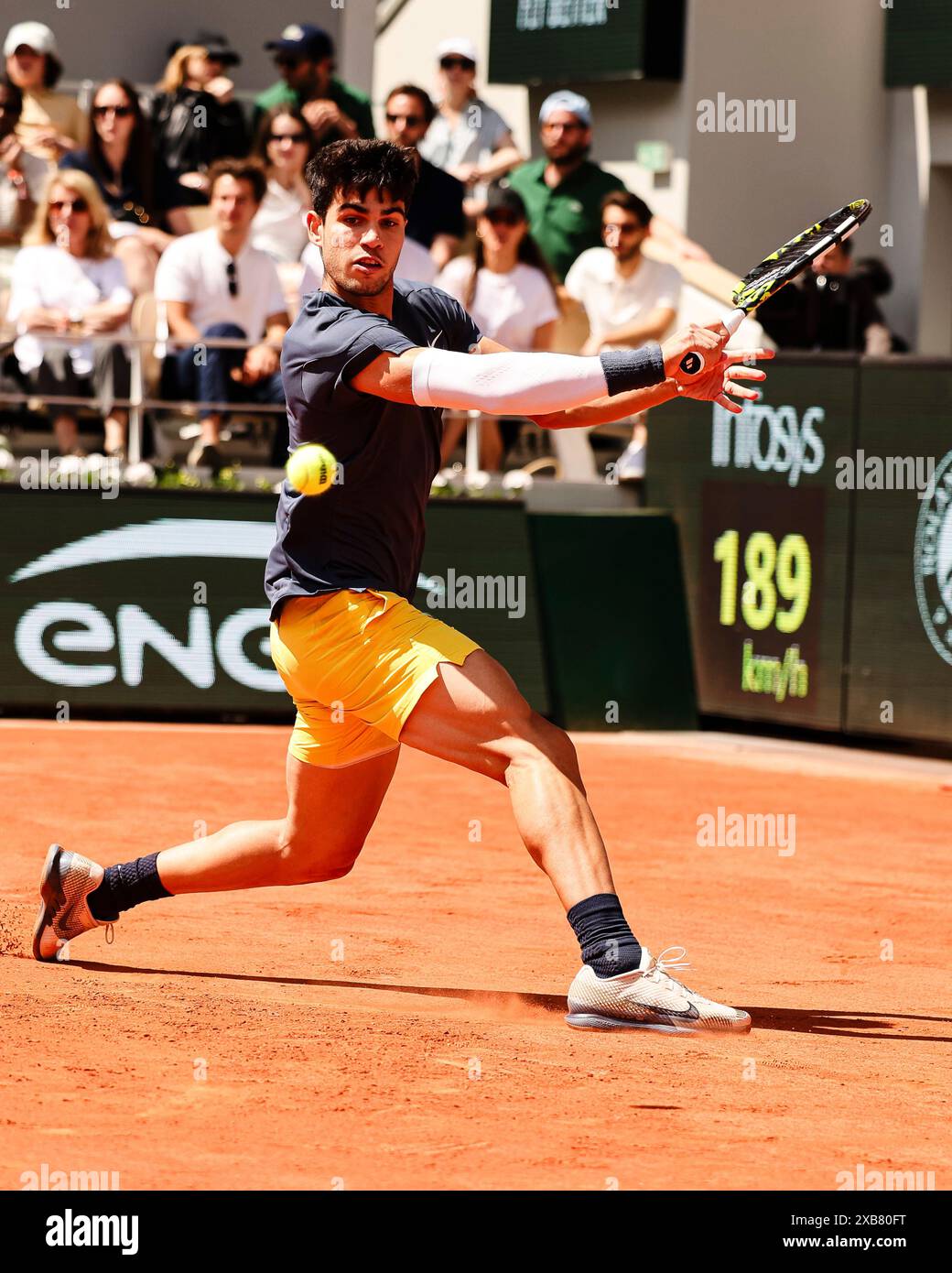 Tennis player Carlos Alcaraz from Spain is in action during the men’s ...