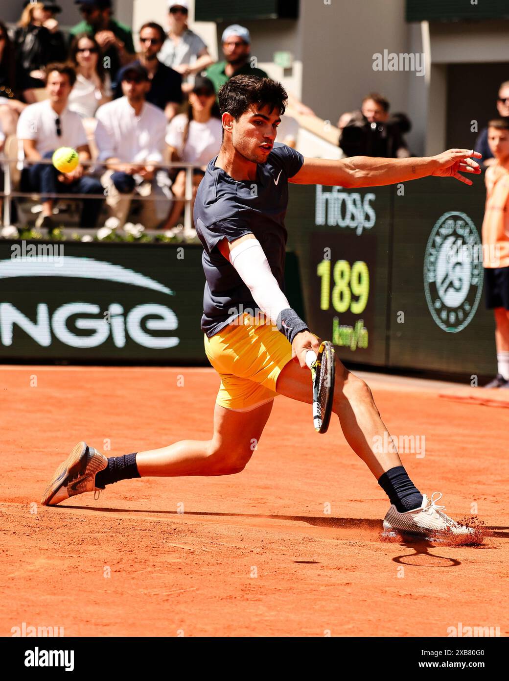 Tennis player Carlos Alcaraz from Spain is in action during the men’s ...