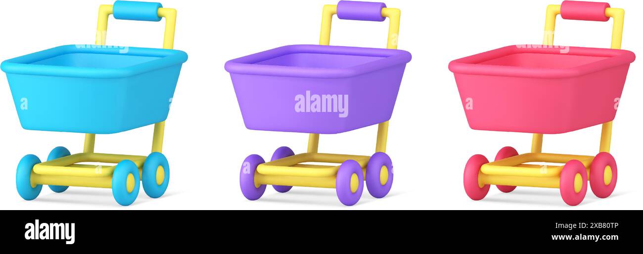 Supermarket trolley on wheels push cart for shopping purchasing ...