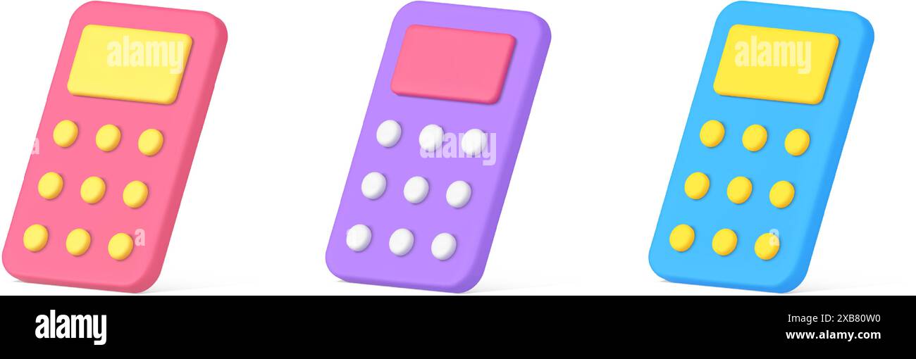 Math calculator device with buttons and display for numbers counting 3d icon set realistic ...