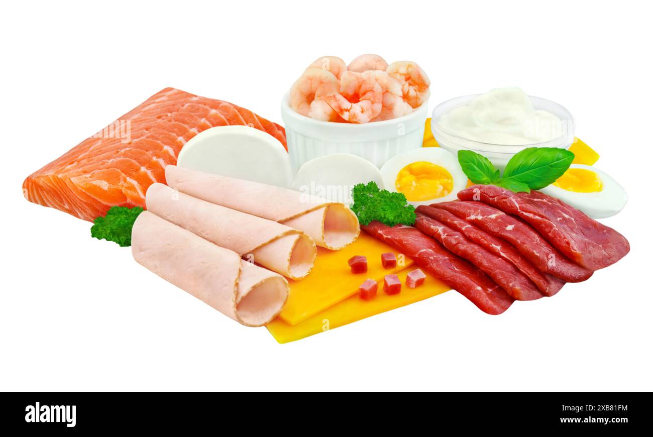 High Protein Food isolated on white background Stock Photo - Alamy