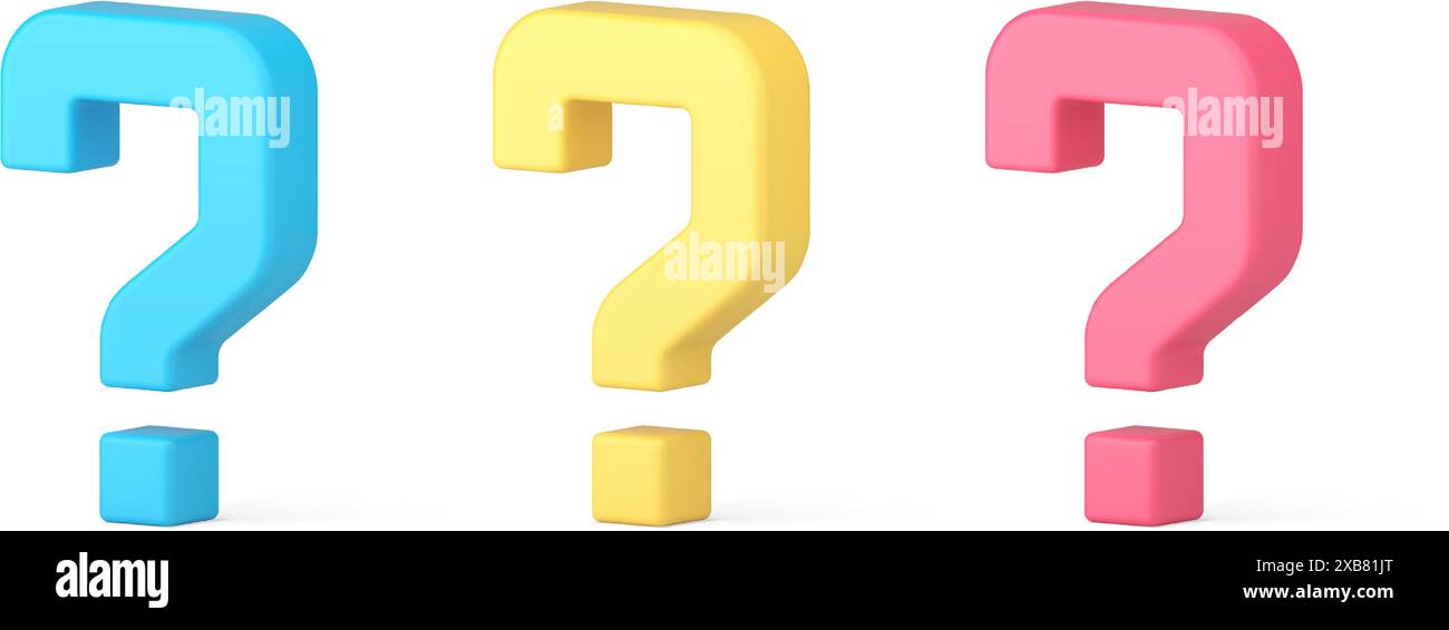 FAQ question mark isometric 3d icon help assistance confusion message character set realistic ...