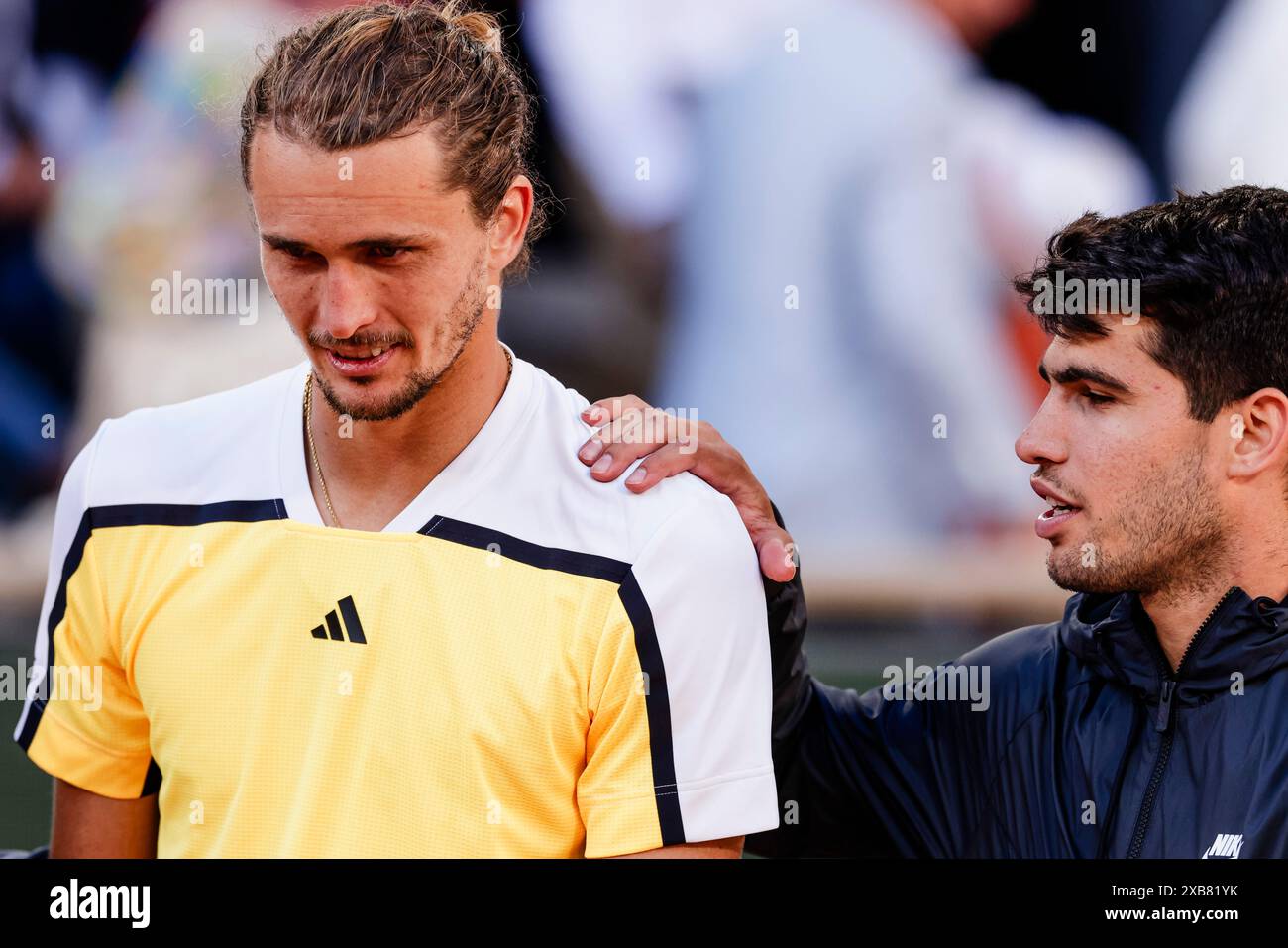 Tennis player Alexander Zverev from Germany and Carlos Alcaraz from Spain at the 2024 French ...