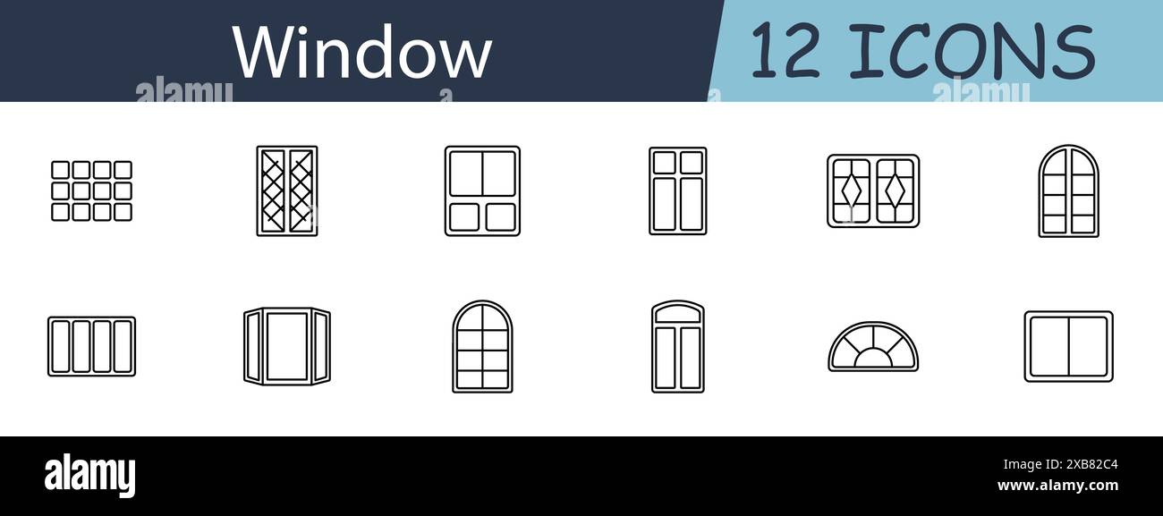 Window set icon. Includes various window types, frames, and ...