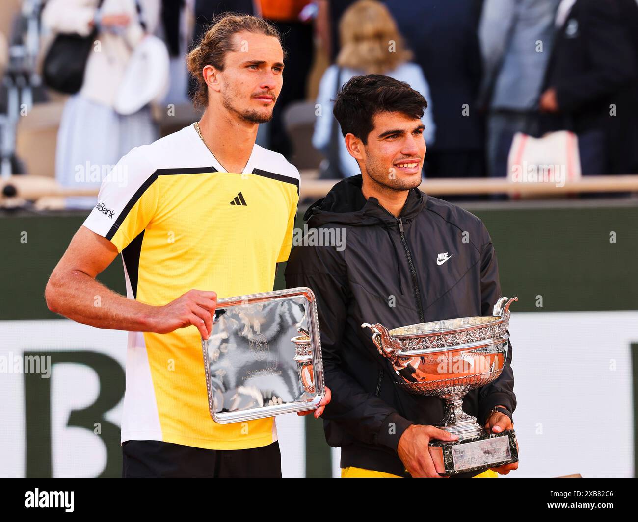Tennis player Alexander Zverev from Germany and Carlos Alcaraz from Spain at the 2024 French ...