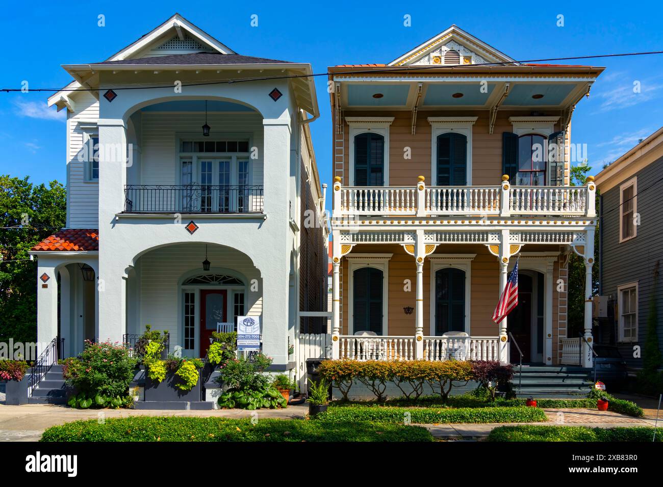 Colorful townhouses with double gallery, Algeries, New Orleans ...