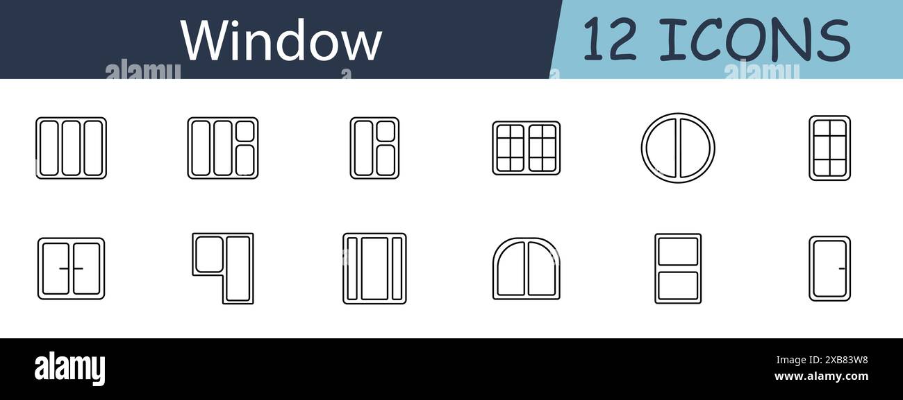 Window set icon. Sliding, casement, double-hung, bay, round, awning ...
