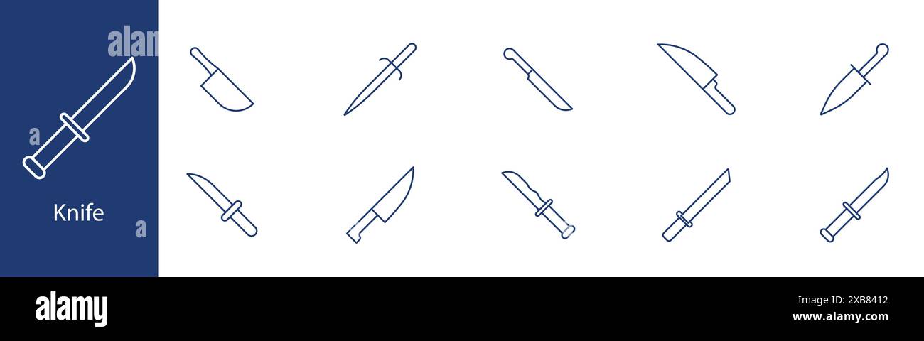 Knife set icon. Various knife types, kitchen, chef, utility, hunting ...